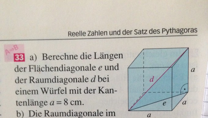 Pythagoras. Flächendiagonale und Raumdiagonale beim Würfel | Mathelounge