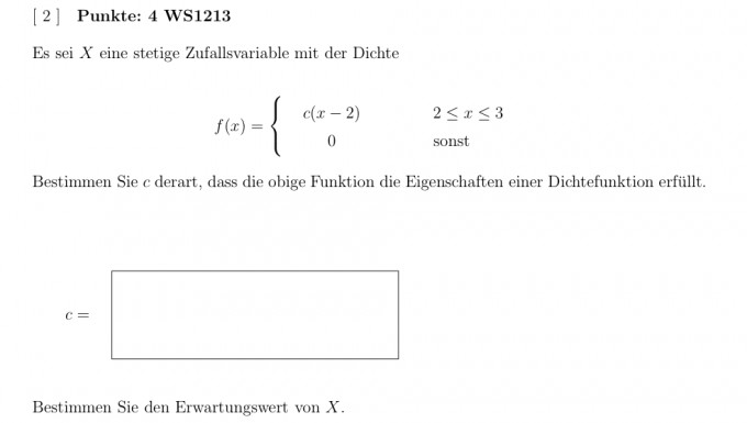 Erwartungswert einer Dichtefunktion bestimmen | Mathelounge