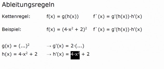 Ableitungen Kettenregel (positive Zahl) f(x) = (4x^2 + 2)^2 | Mathelounge