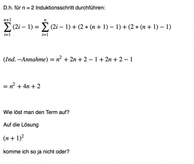Vollständige Induktion. Σ (2i - 1) für n = 2, n = 3 | Mathelounge