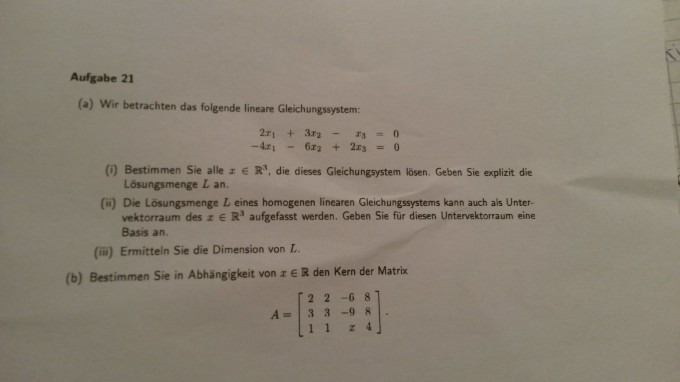 Untervektorraum Kern der Matrix A in Abhängigkeit von x bestimmen ...