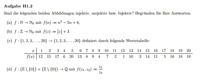 Die Eigenschaften der Abbildungen bestimmen (surjektiv,injektiv ...