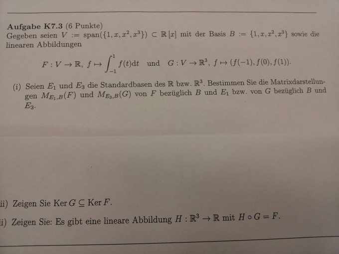 Bestimmen von Matrixdarstellung von bestimmten Integralen. Kern von ...