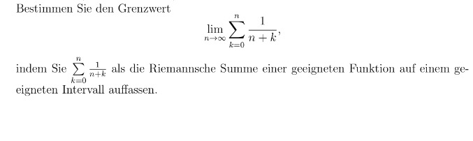 Reihe als Riemannsche Summe interpretieren um Grenzwert zu bestimmen ...