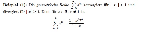 Konvergenz von geometrischen Reihen: Summe x^n konvergiert für |x|