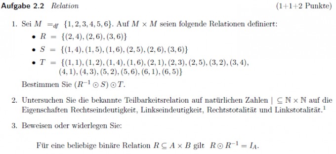 Aufgaben zu Relationen: Bsp. Ist die Teilbarkeitsrelation ...