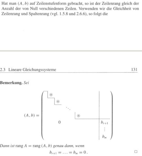 Rang einer Matrix ermitteln. rang A = rang (A,b) genau dann, wenn br+1 ...