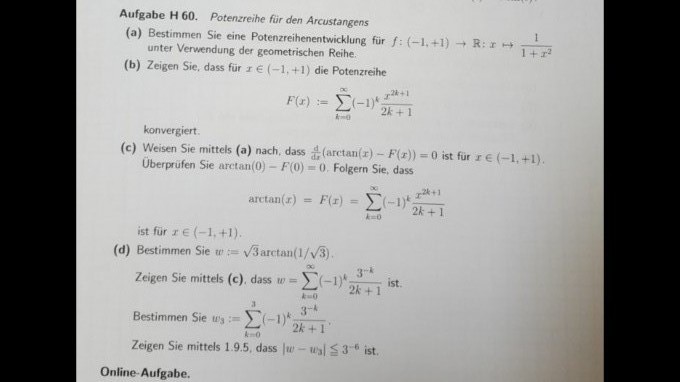 Potenzreihe für Arcustangens | Mathelounge